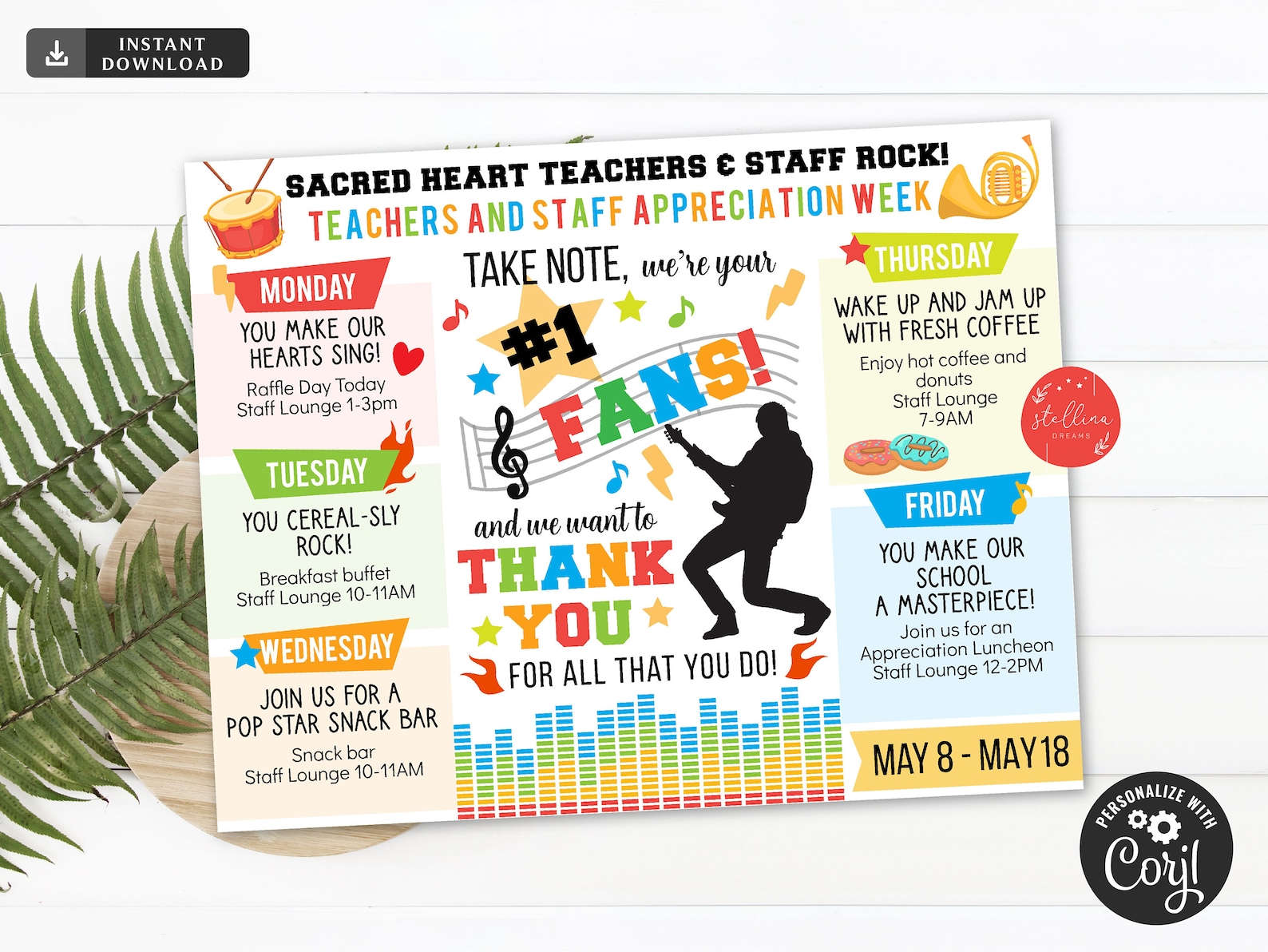 EDITABLE Music You Rock Themed Teacher Appreciation Week Itinerary ...