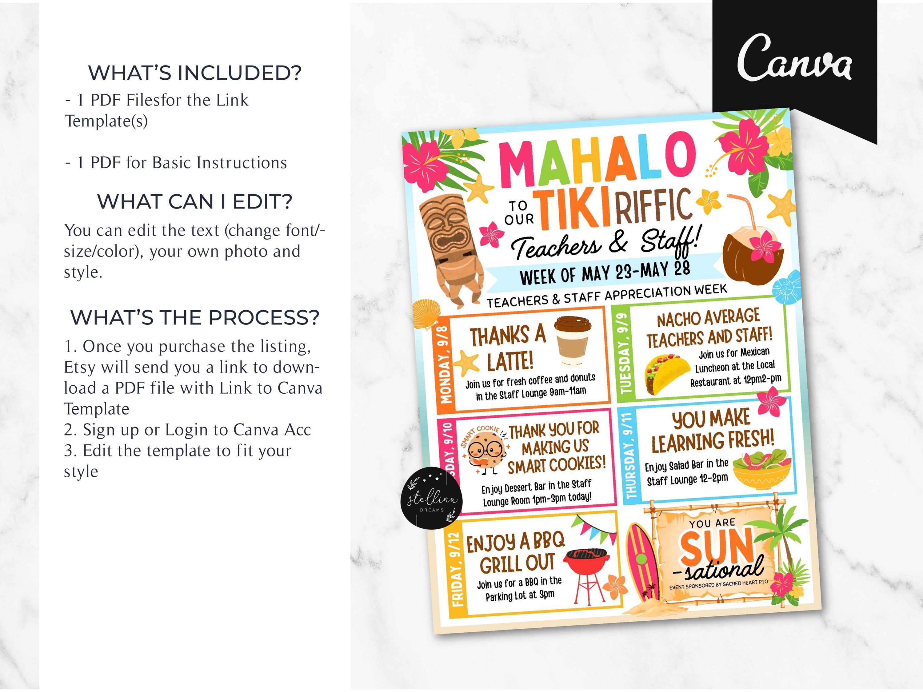Editable Bundle Hawaiian Themed Teacher Appreciation Week Itinerary ...