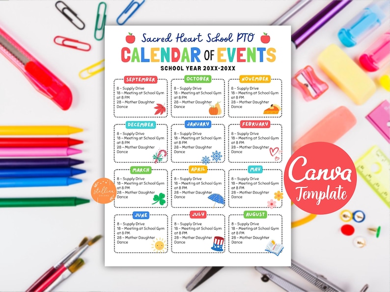 School Calendar of Events: PTO PTA Flyer (editable Canva Template ...