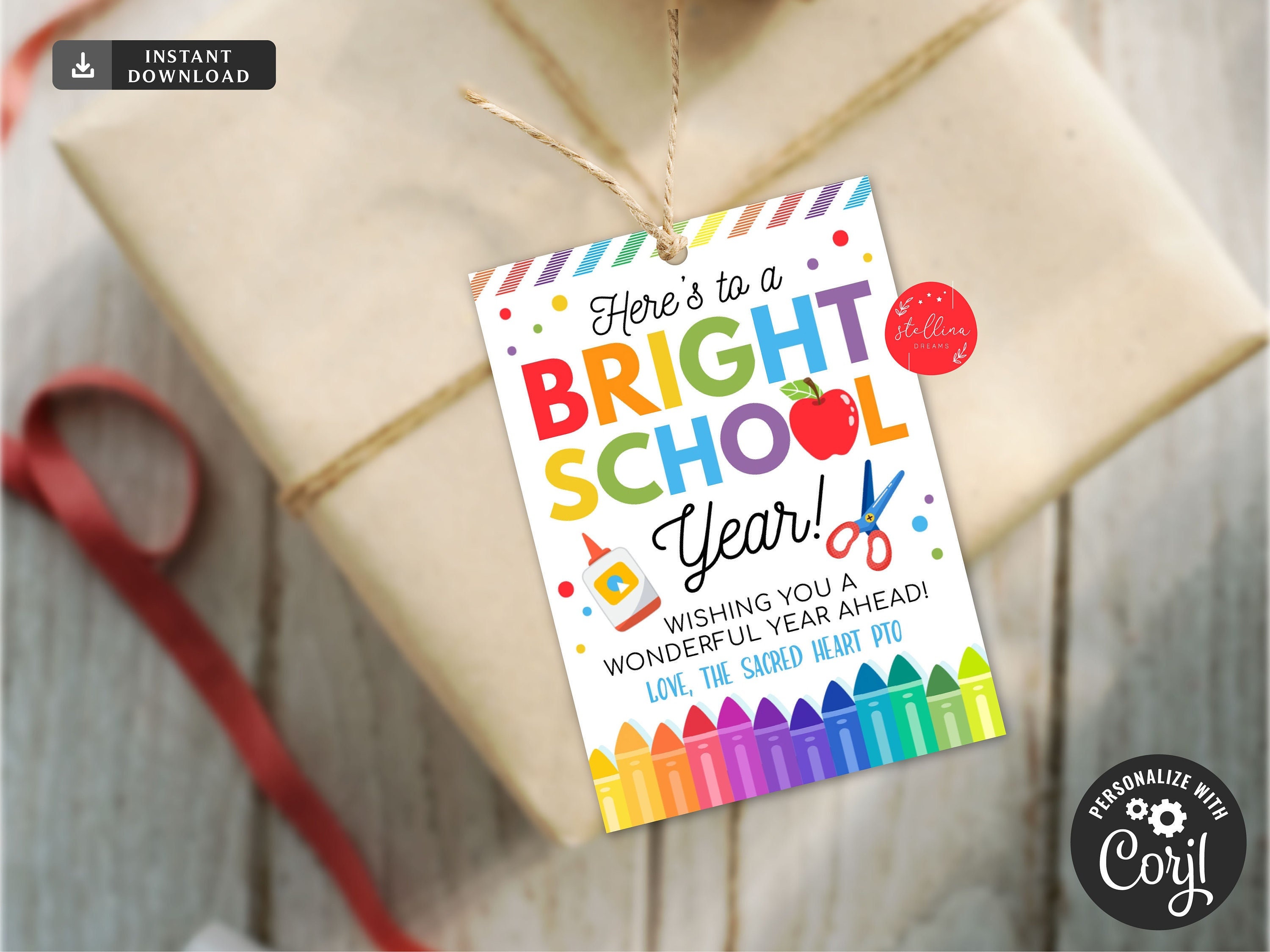 First Day of School Gift Tags: Bright Crayon Design (EDITABLE, Instant ...