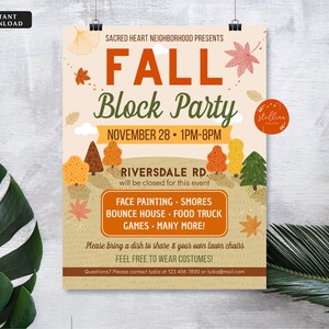 EDITABLE Fall Block Party Festival Harvest Invite Flyer, Printable ...