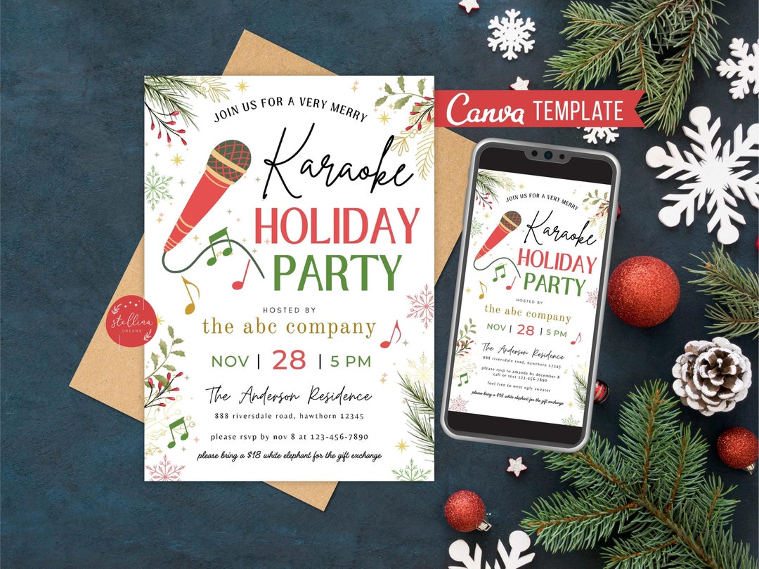 Holiday Karaoke Party Invitation: Editable Christmas Design (CANVA ...