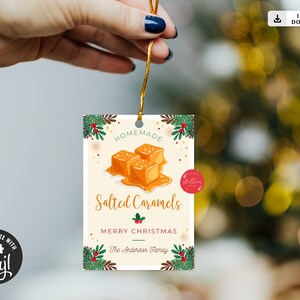 Editable Christmas Gift Tags, Salted Caramels, Holiday Candy Homemade ...
