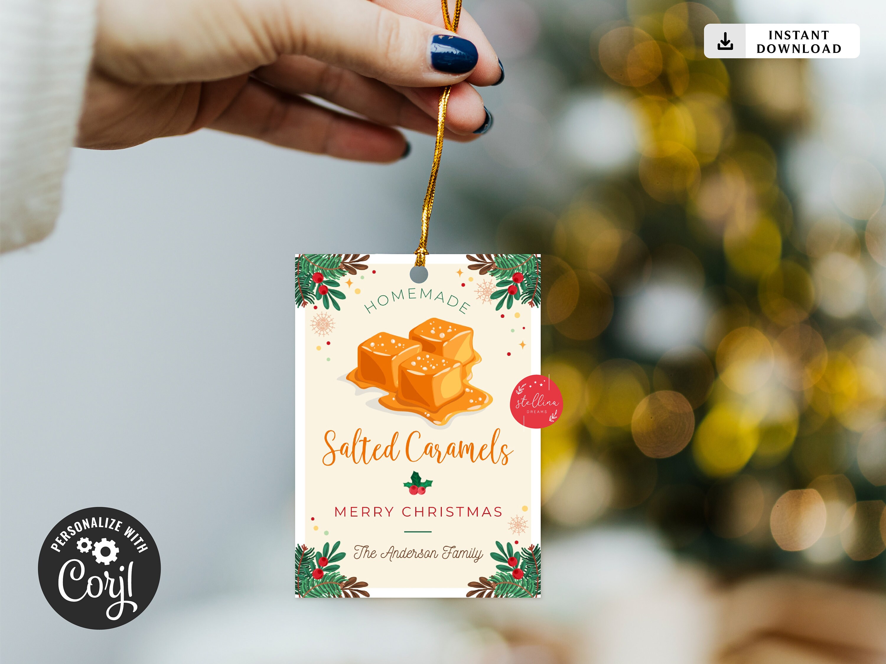 Editable Christmas Gift Tags, Salted Caramels, Holiday Candy Homemade ...
