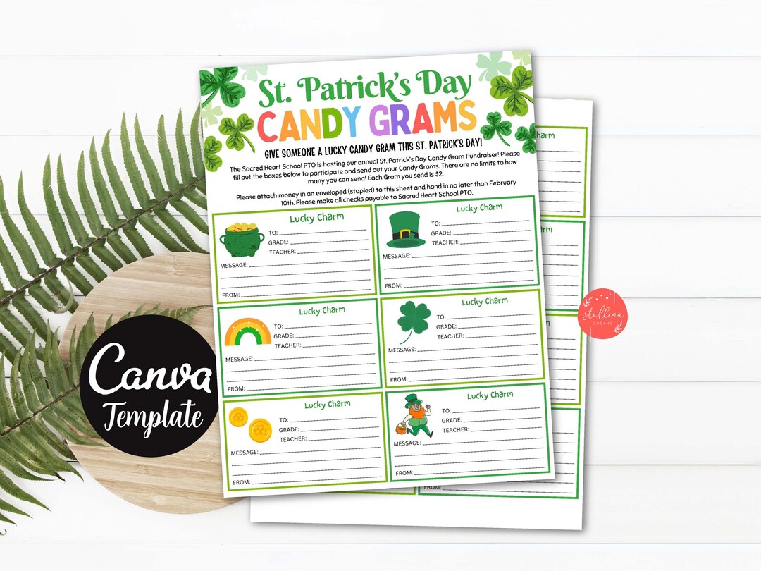 EDITABLE St. Patrick's Day Candy Gram Flyer, School Fundraiser Template ...