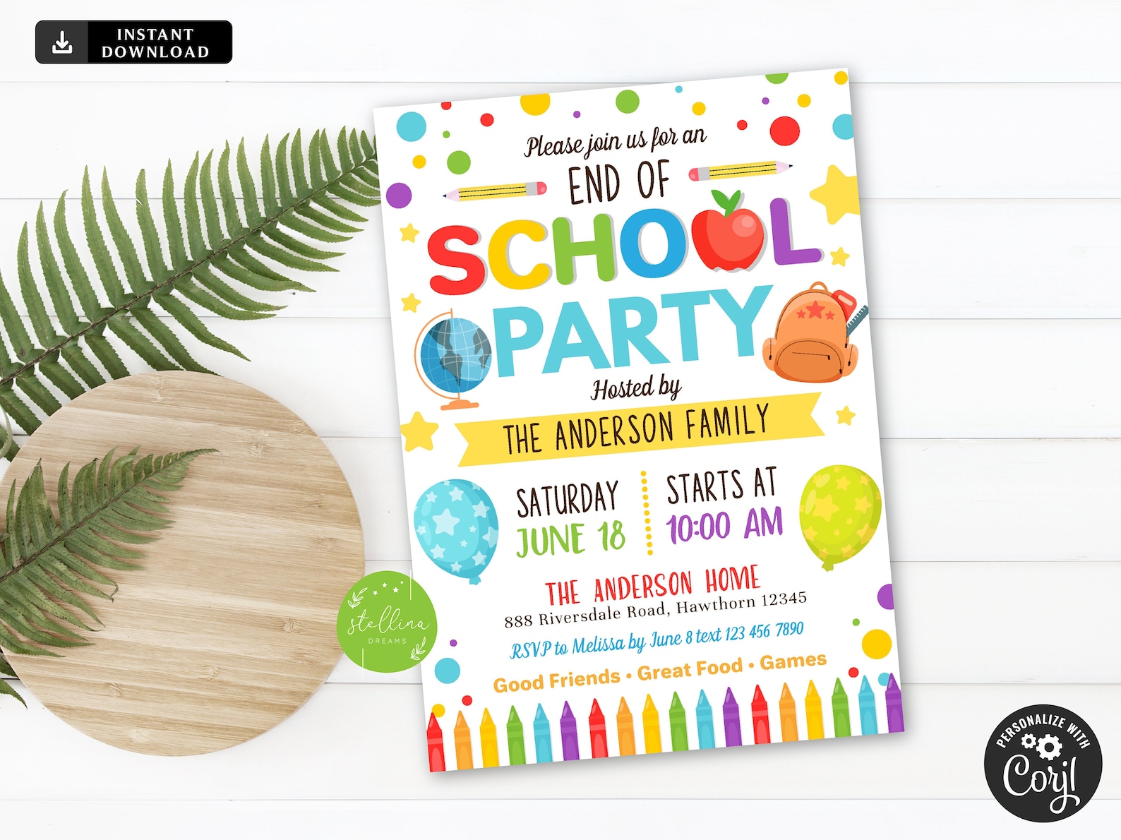 EDITABLE End of School Party Invitation Back to School Party - Etsy