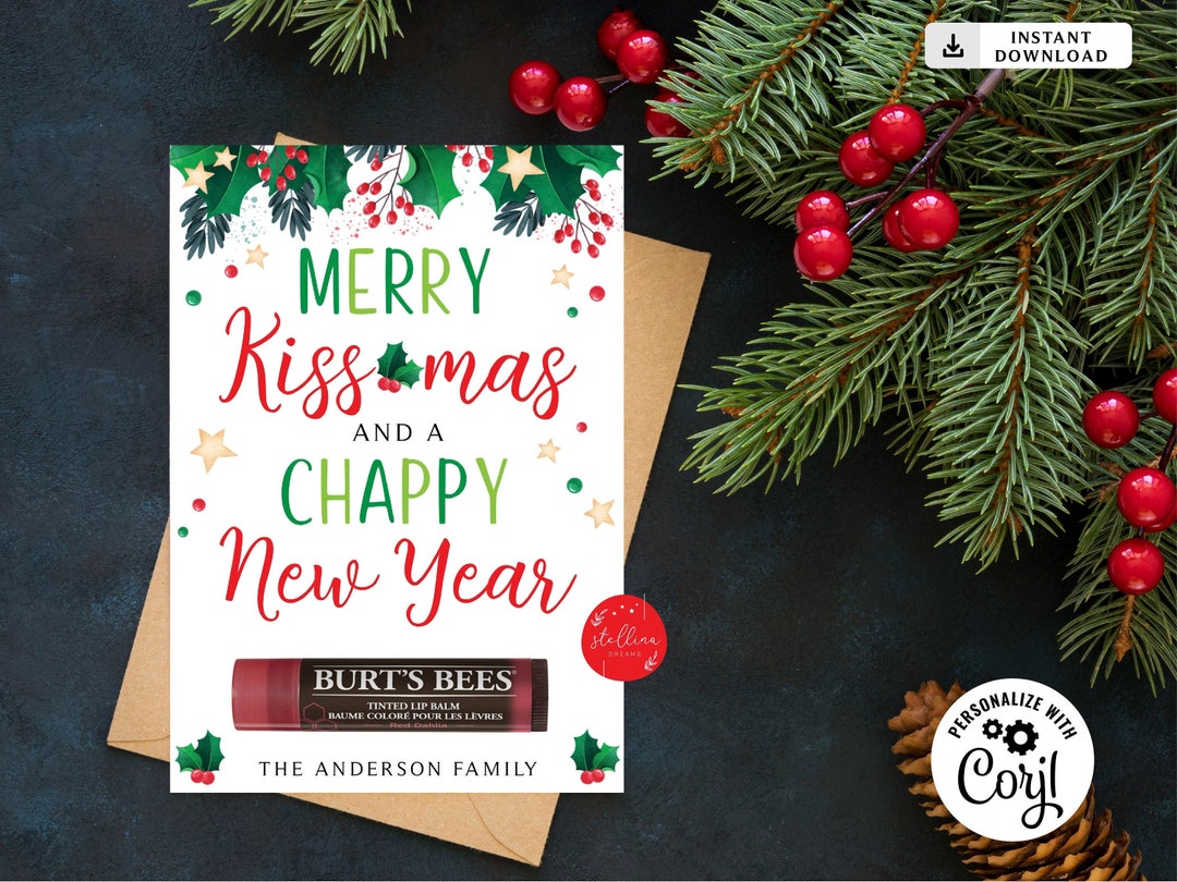EDITABLE Christmas Lip Balm Card, Merry Christmas & Chappy New Year ...