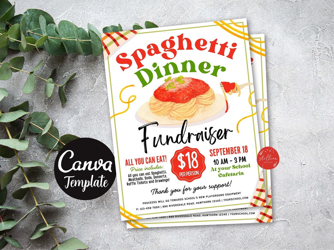Spaghetti Dinner Fundraiser Flyer, Pto Pta, Church Community School ...