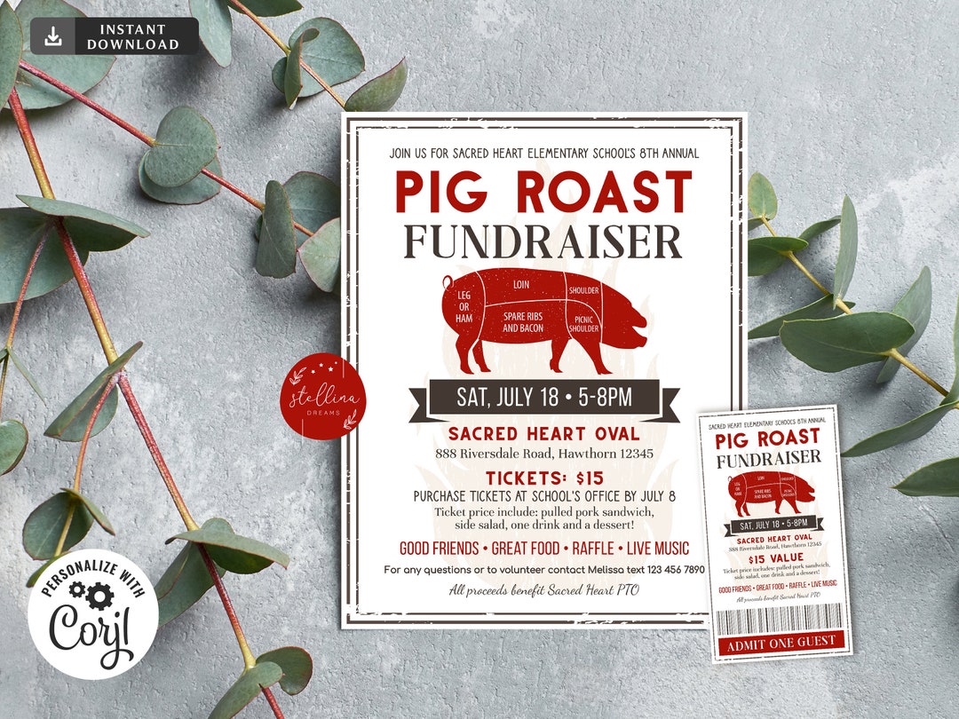 Pig Roast Fundraiser Flyer Ticket Poster Set, Pto Pta, Church Community ...