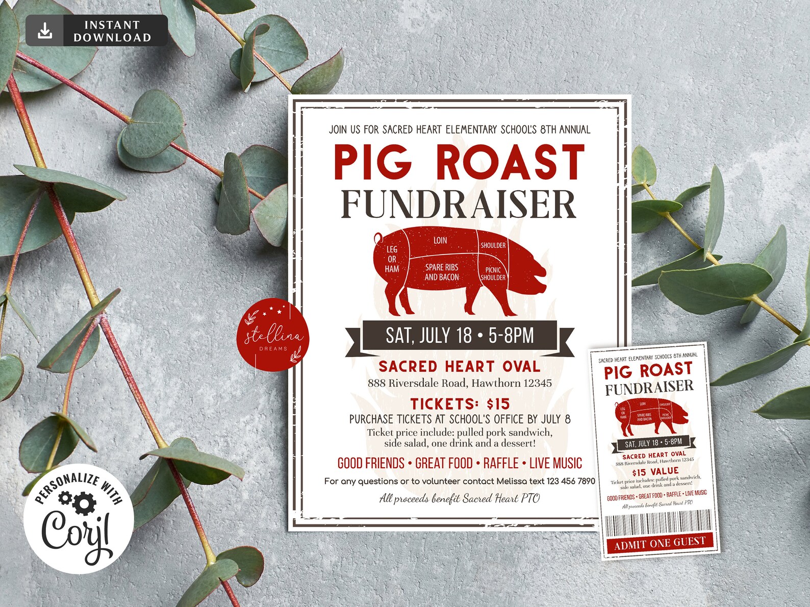 Pig Roast Fundraiser Flyer Ticket Poster Set pto pta Church | Etsy