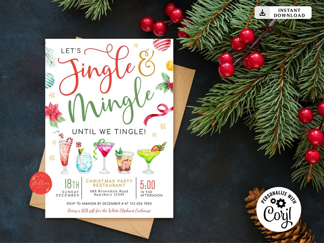 Editable Jingle and Mingle Christmas Party Invitation, Adult Holiday ...