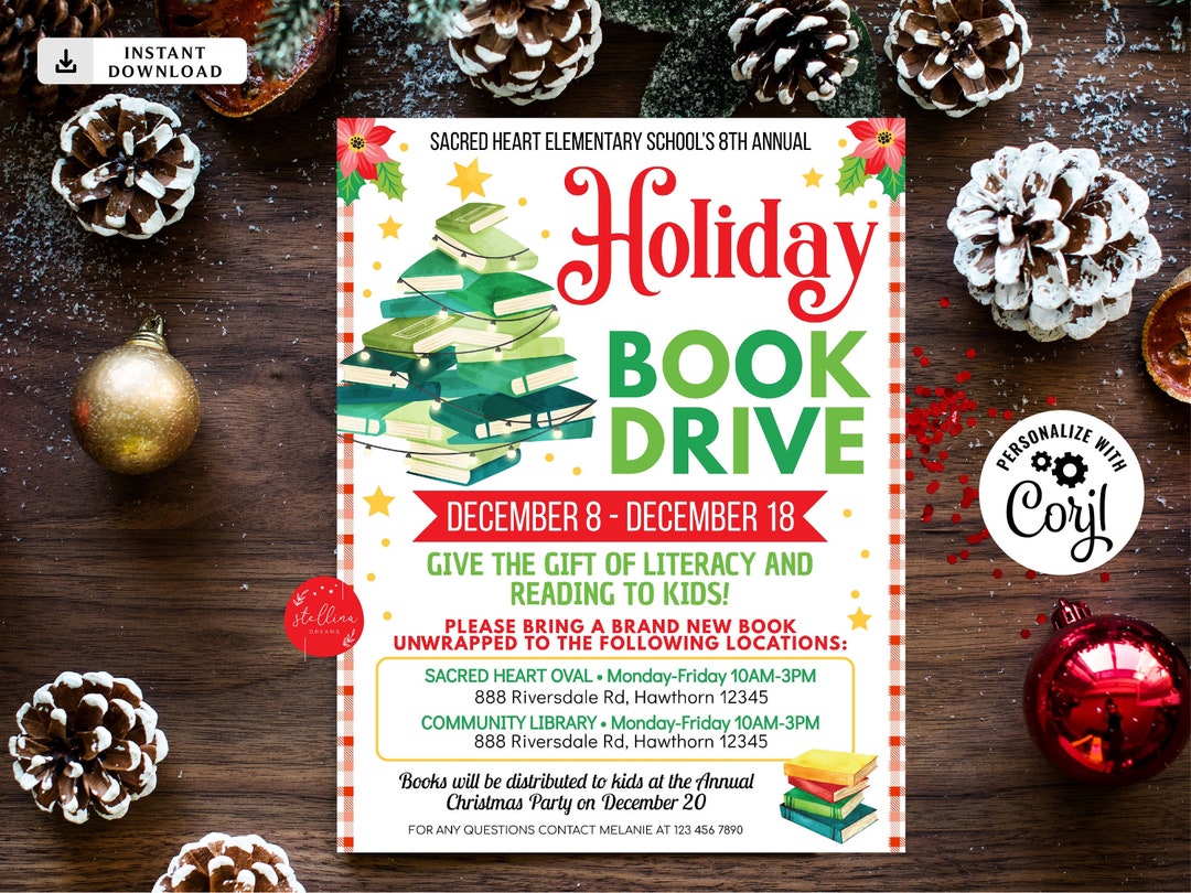 Holiday Book Drive Flyer, Printable PTA PTO Flyer School Church Xmas ...