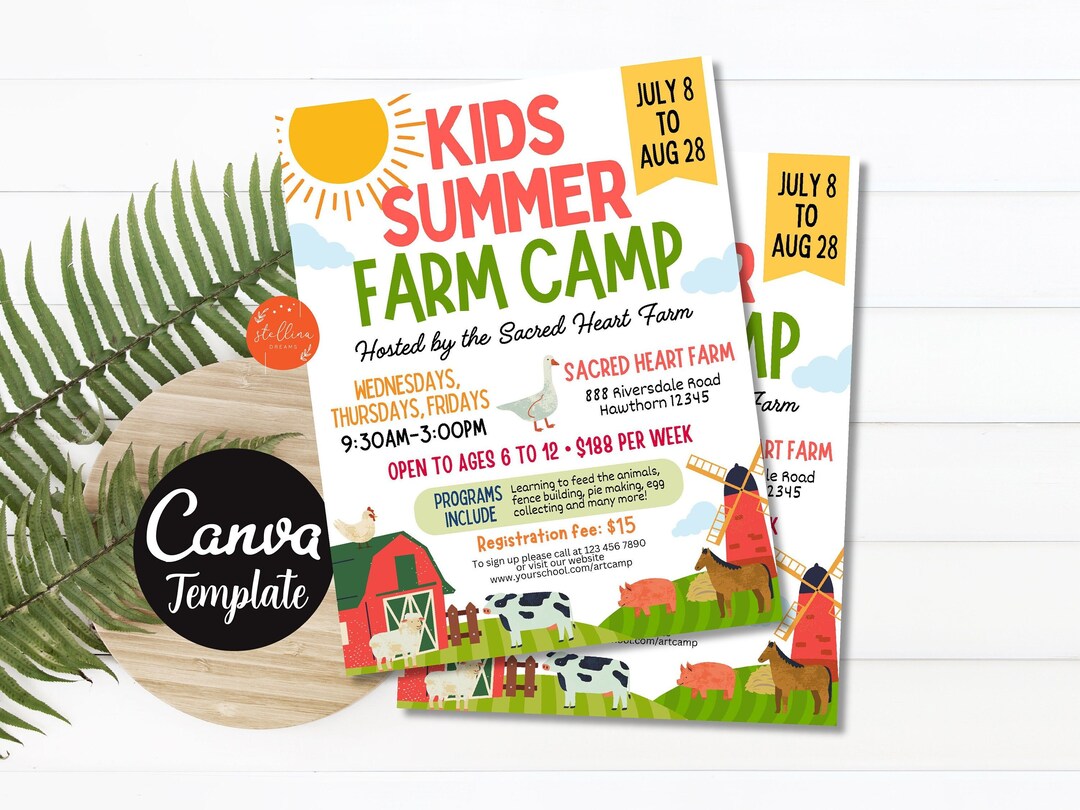 Editable Summer Farm Camp Flyer, Kids Agriculture Animal Farm Camp ...