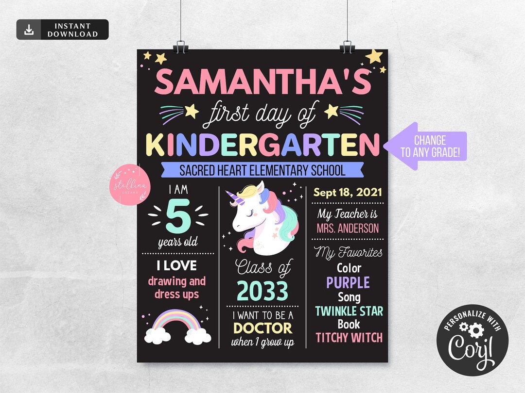 Unicorn First Day of School Sign, Back to School Sign, Unicorn First ...