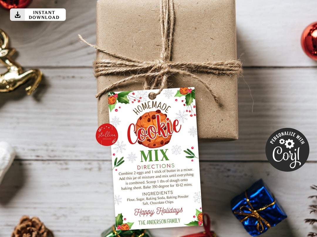 Editable Holiday Cookie Jar Mix, Cookie Recipe Tag, Christmas Gift Tag ...