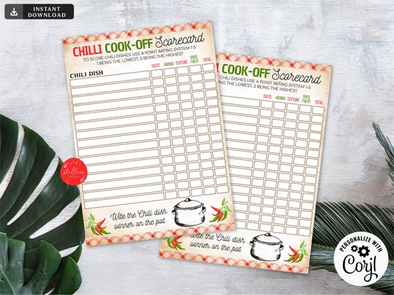 Chili Cookoff Scorecards Family Picnic Holiday Digital BBQ - Etsy