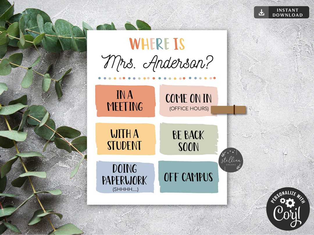 Where's the Teacher Sign, Classroom Door Sign, Rainbow Pastel Colors ...