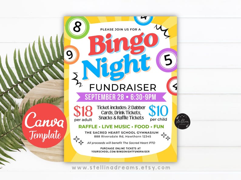 Editable Retro Bingo Night Flyer: Community Fundraiser, Canva Template ...