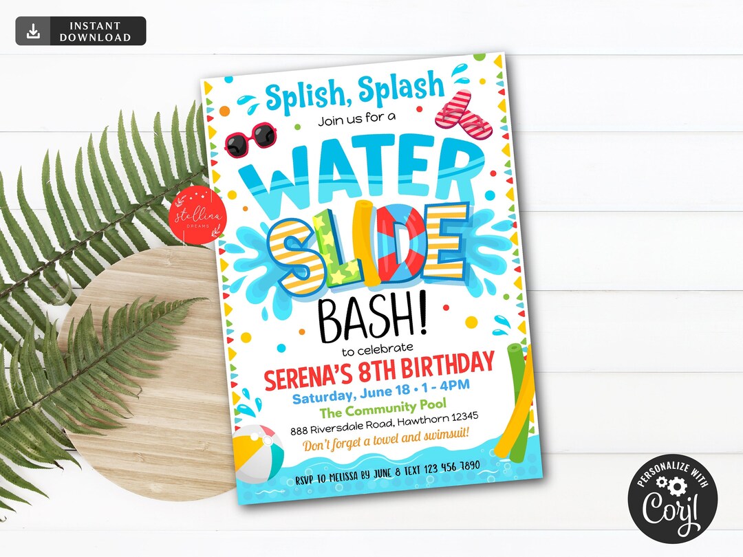 EDITABLE Water Slide Birthday Invitation,backyard Waterslide Splash ...