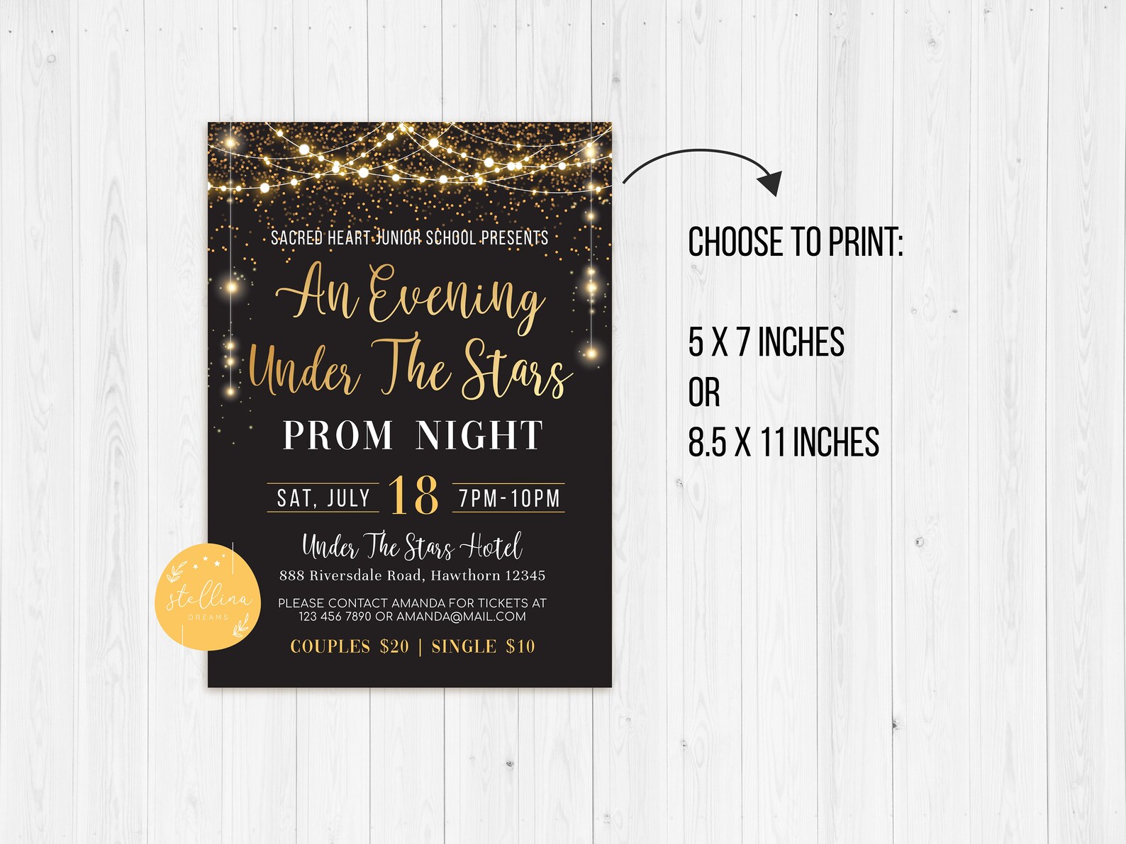 EDITABLE Prom Dance Invitation Gold Glitter an Evening Under - Etsy