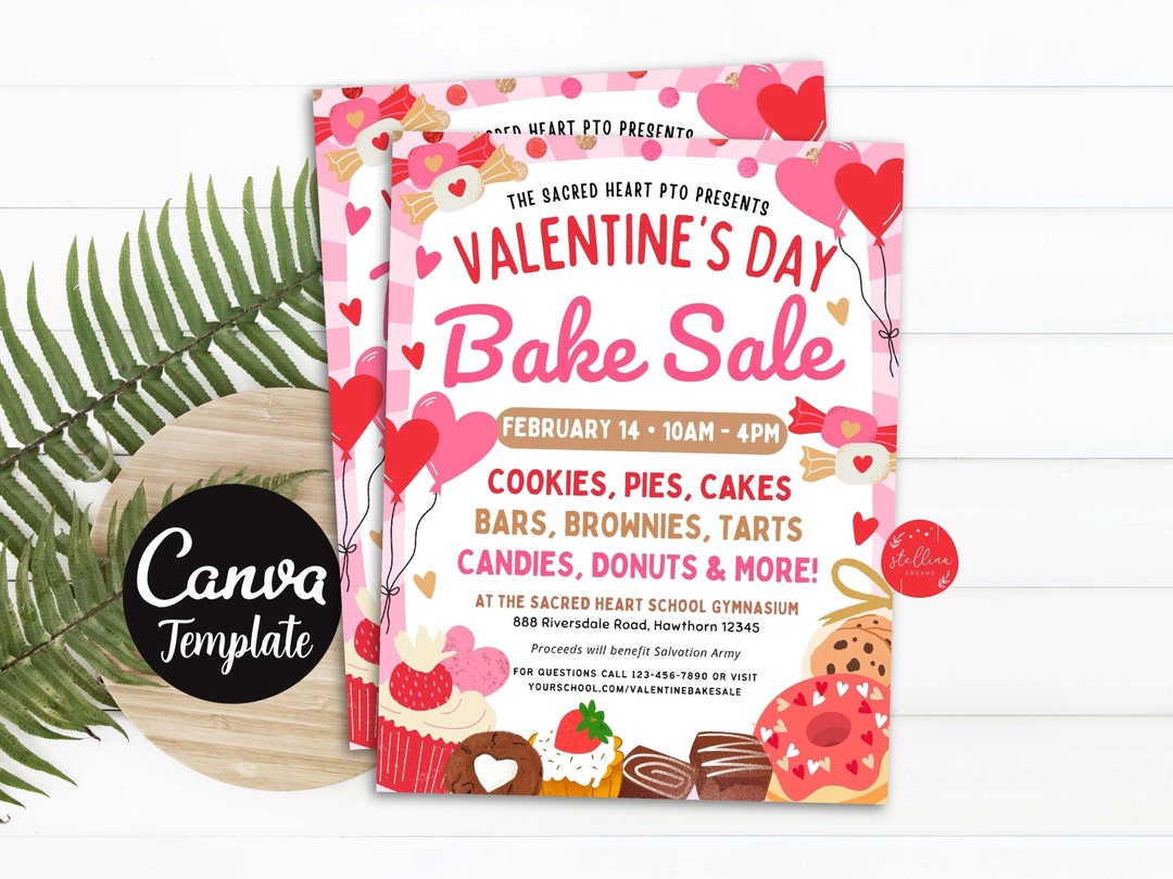 Editable Valentine's Day Bake Sale Flyer, Printable PTA PTO, School ...