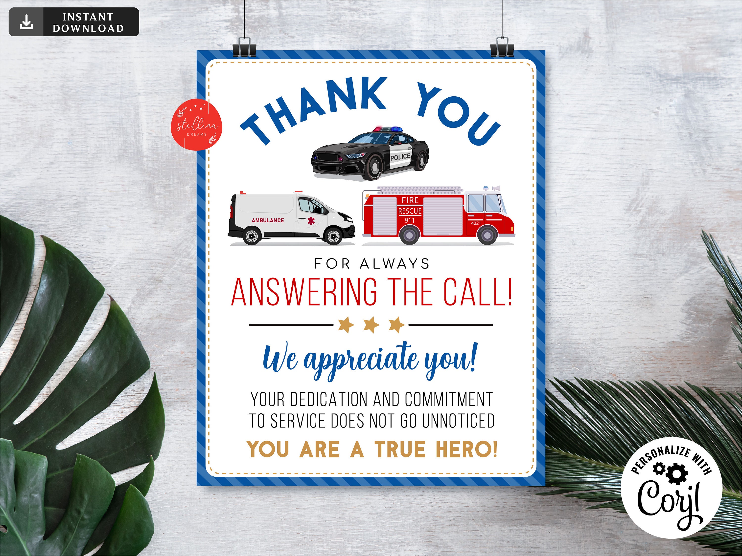 First Responders Appreciation Sign: Police, EMT, Firefighter (instant ...