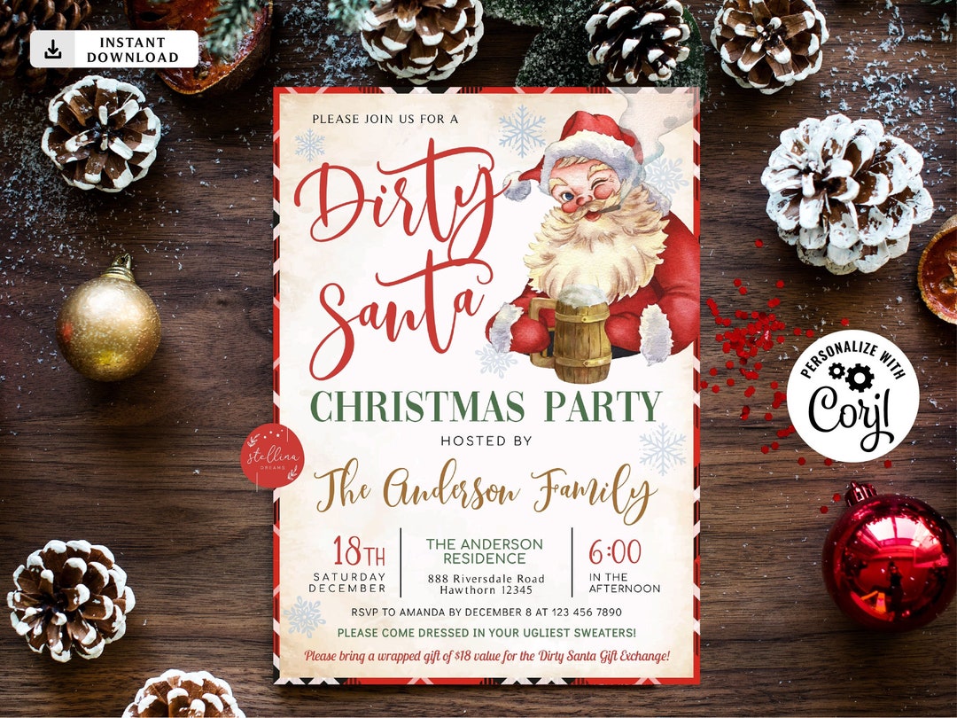 EDITABLE Dirty Santa Exchange Party Invitation, Fun Work Party Invite ...
