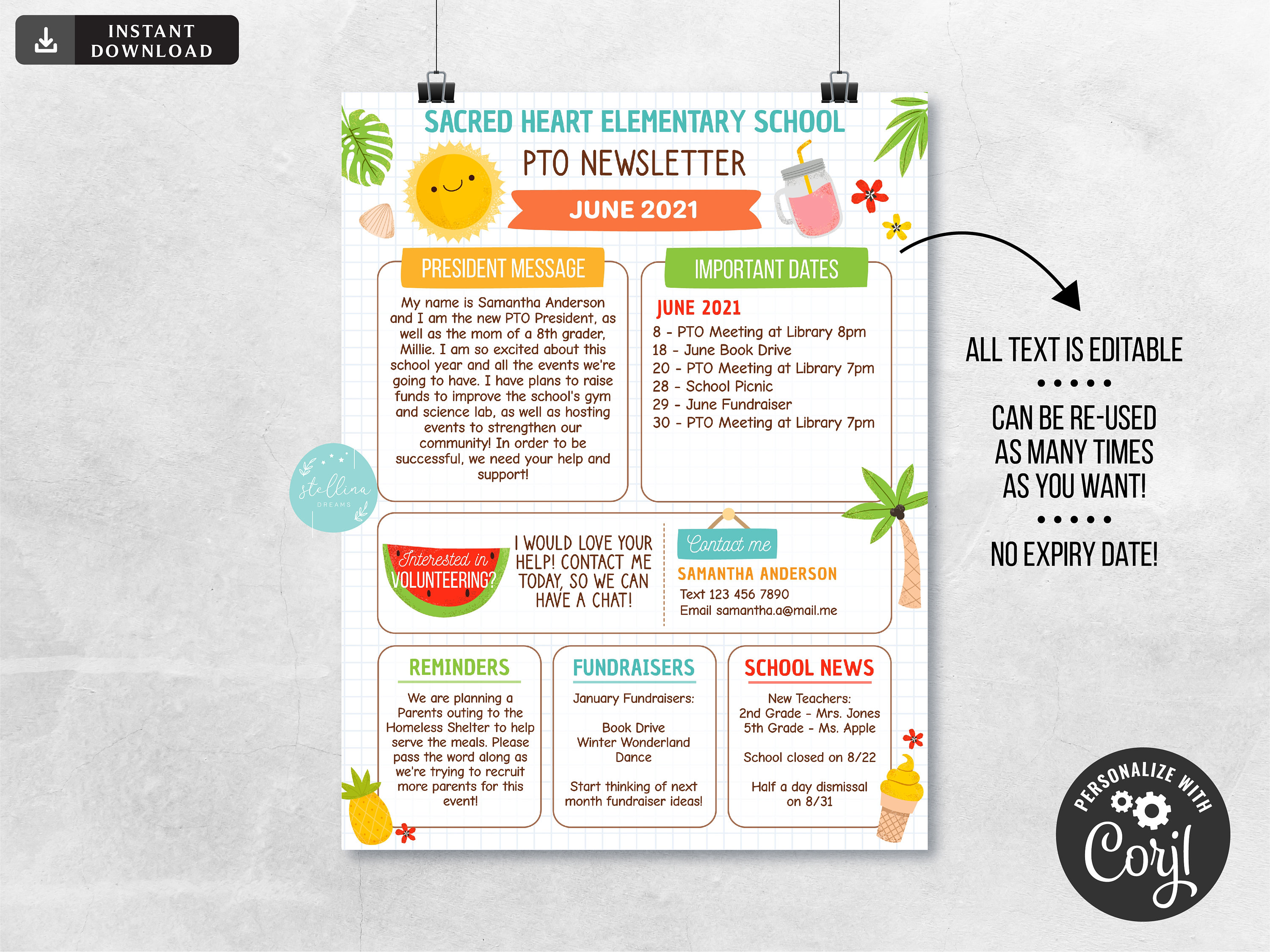 June PTO PTA Newsletter Flyer: Summer School Calendar Meeting Agenda ...