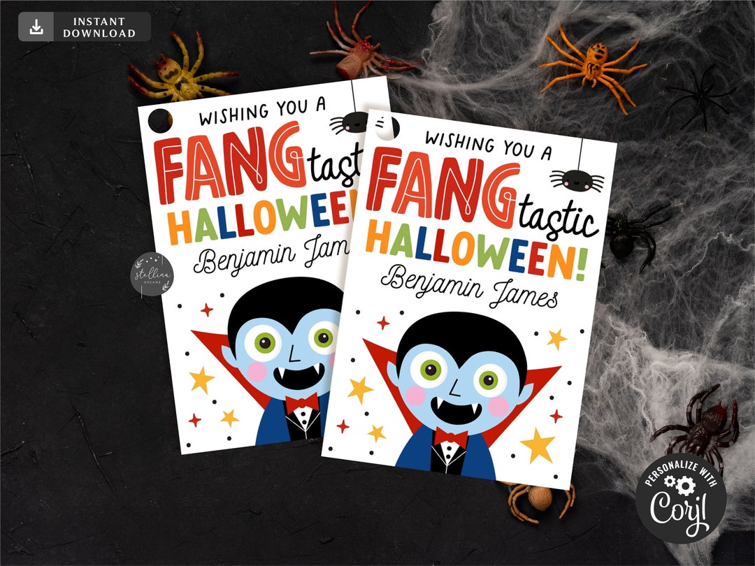 Fang-tastic Halloween Gift Tags, Halloween Birthday Favor Tags ...