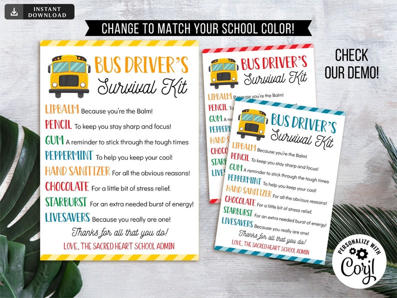 Editable Bus Driver's Survival Kit Gift Tags National Bus - Etsy