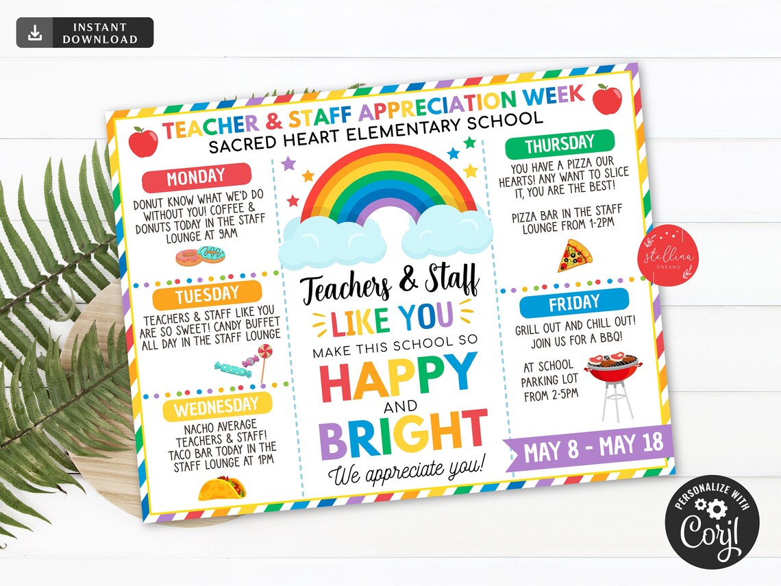 EDITABLE Teacher Appreciation Week Itinerary Make This School - Etsy ...
