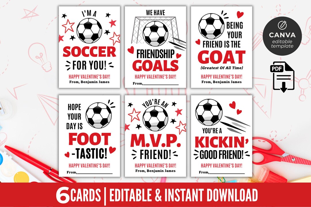 Printable Soccer Valentine Cards Bundle | Classroom Valentine Exchange ...