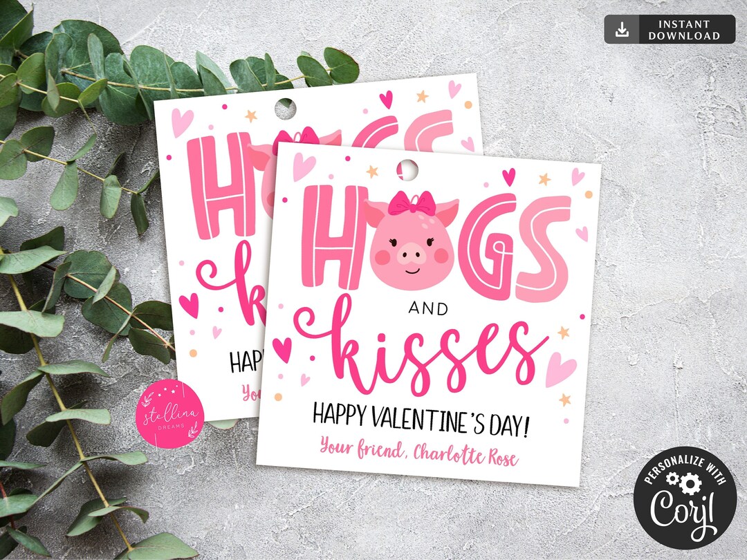 Editable Hogs and Kisses Valentine Gift Tags (digital Download) - Etsy