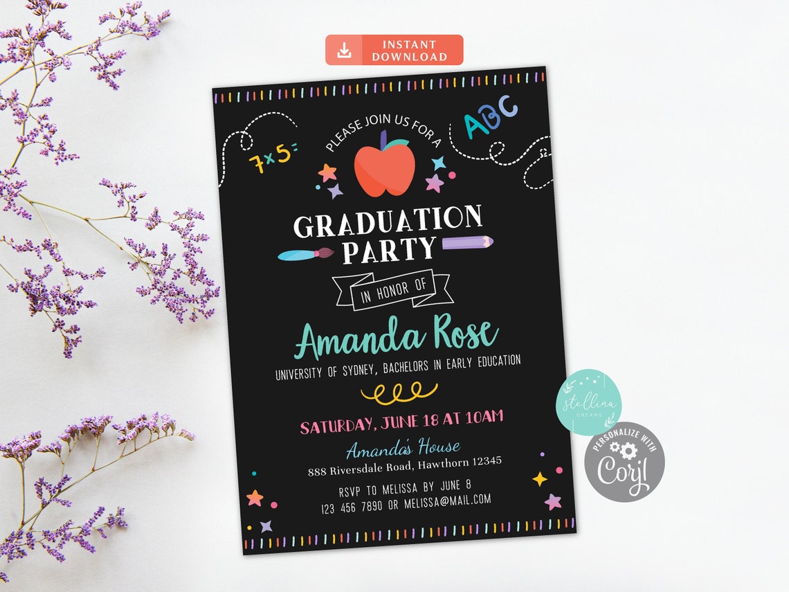 Editable Teacher Graduation Invitation College Graduate | Etsy