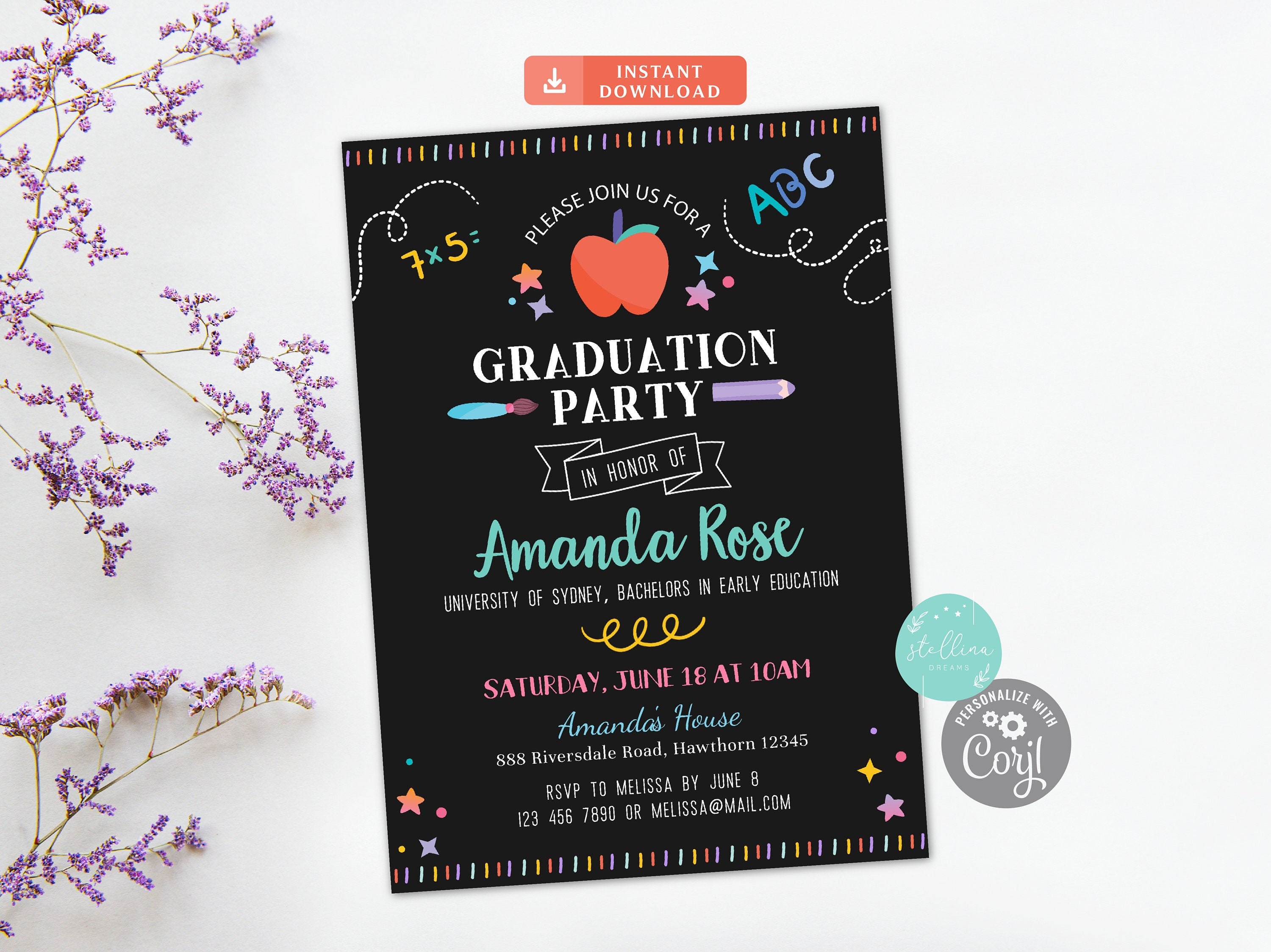 Editable Teacher Graduation Invitation College Graduate | Etsy