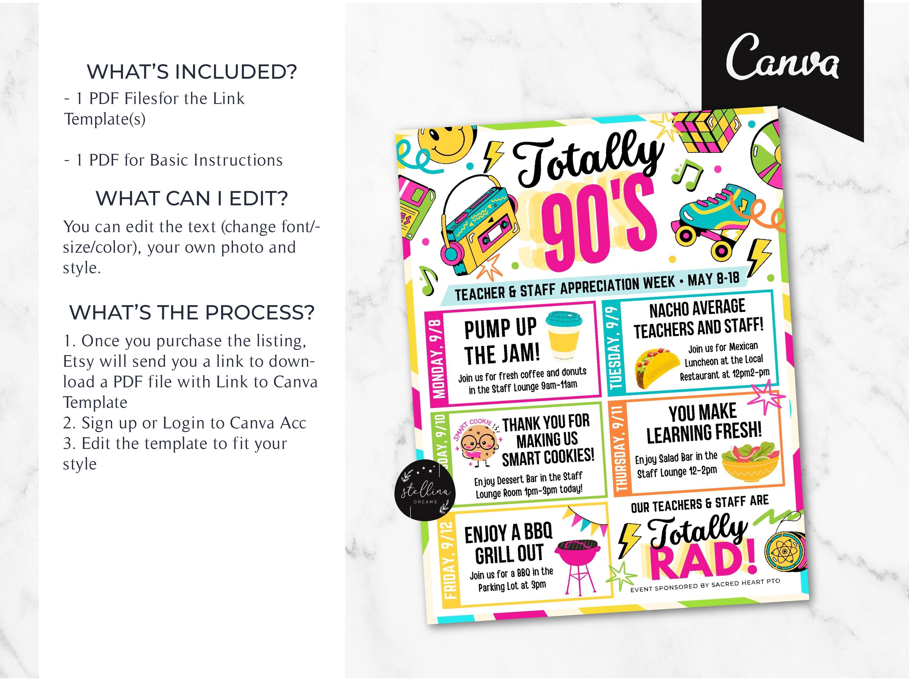 Editable BUNDLE 80s 90s Theme Teacher Appreciation Week Itinerary Retro ...