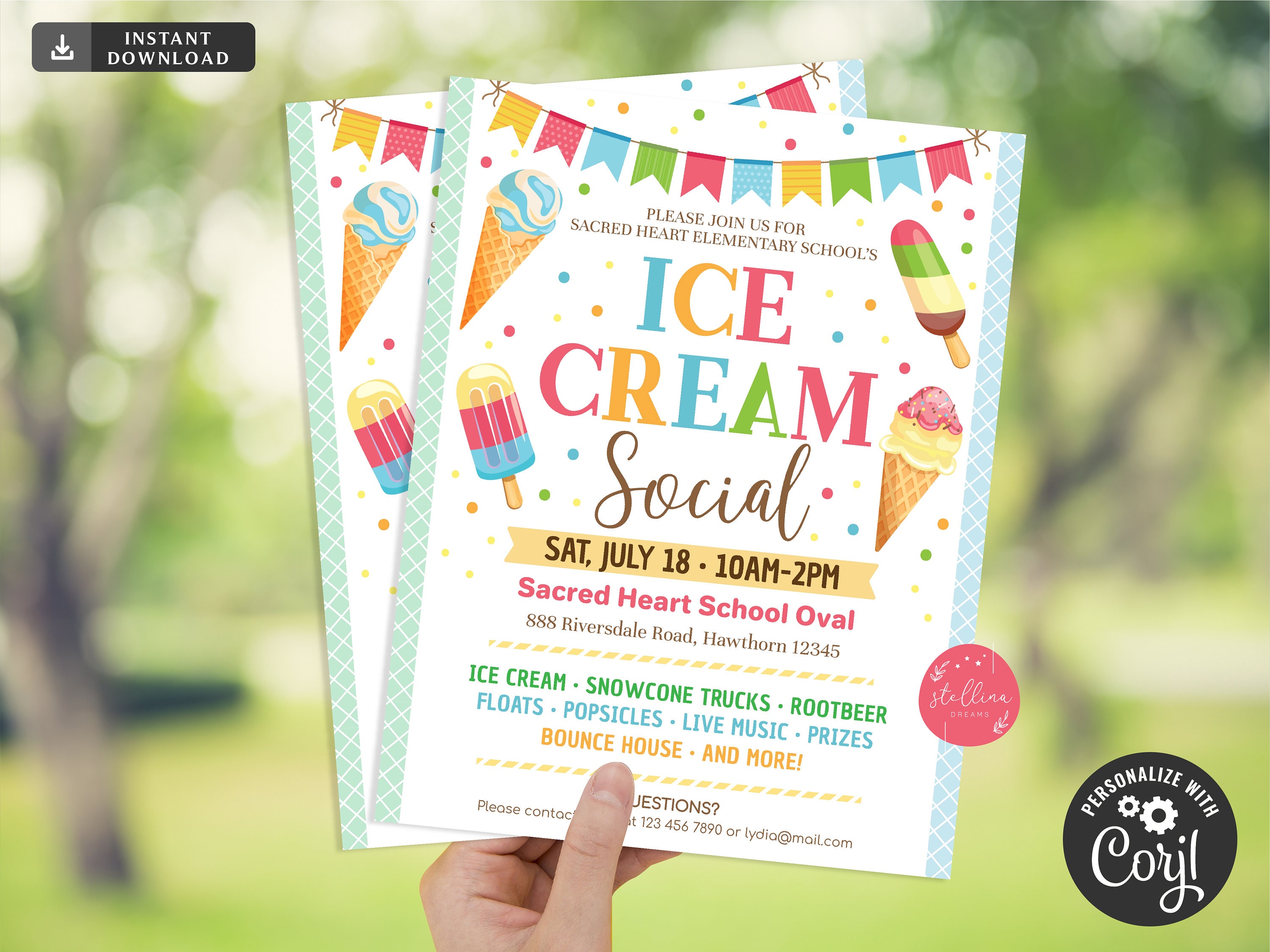 Editable Ice Cream Social Flyer: School PTA PTO Fundraiser (digital ...