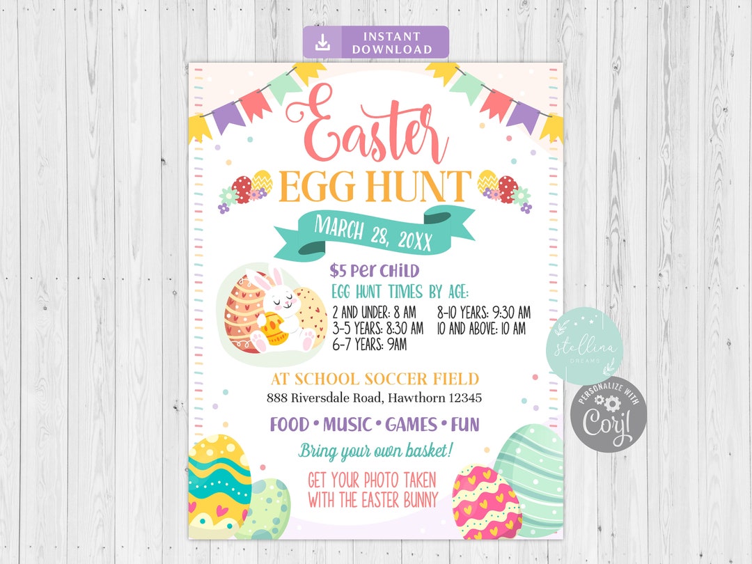 Easter Egg Hunt Flyer, Printable Invite Easter Party Invitation, Pto ...