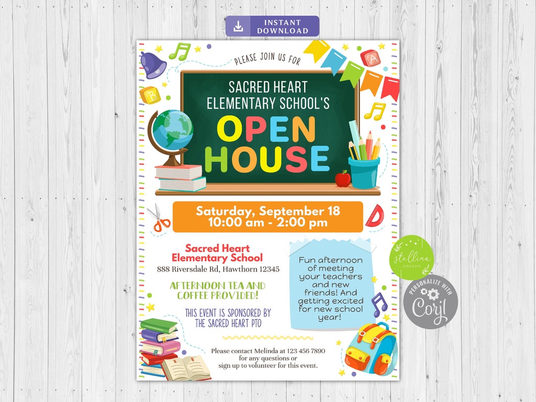 School Open House Flyer, Open House Invite, Printable PTA PTO Flyer ...