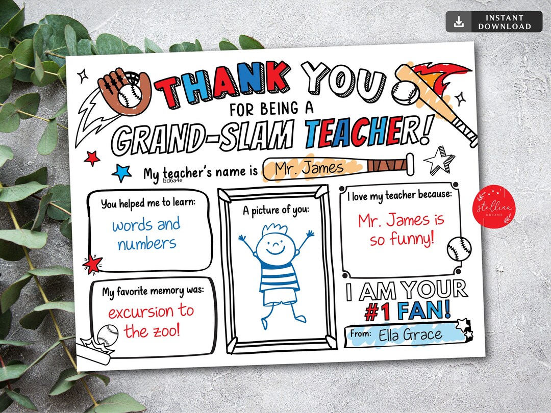 INSTANT DOWNLOAD Baseball Teacher Appreciation Staff Printable, Fan ...