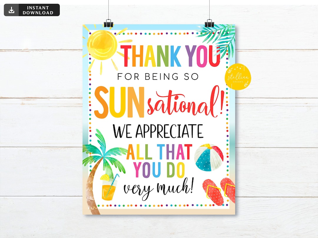 Thanks for Being Sun-sational Appreciation Sign, Tropical Beach Teacher ...