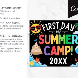 EDITABLE First Day of Summer Camp Sign Printable Instant Download Photo ...