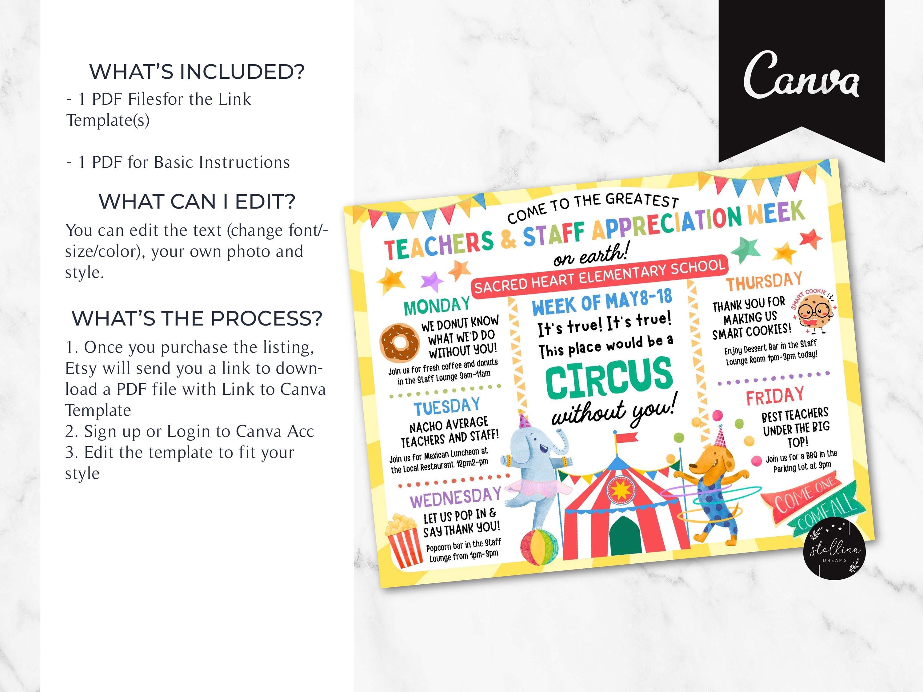 Editable Circus Themed Teacher Appreciation Week Itinerary Poster Big ...