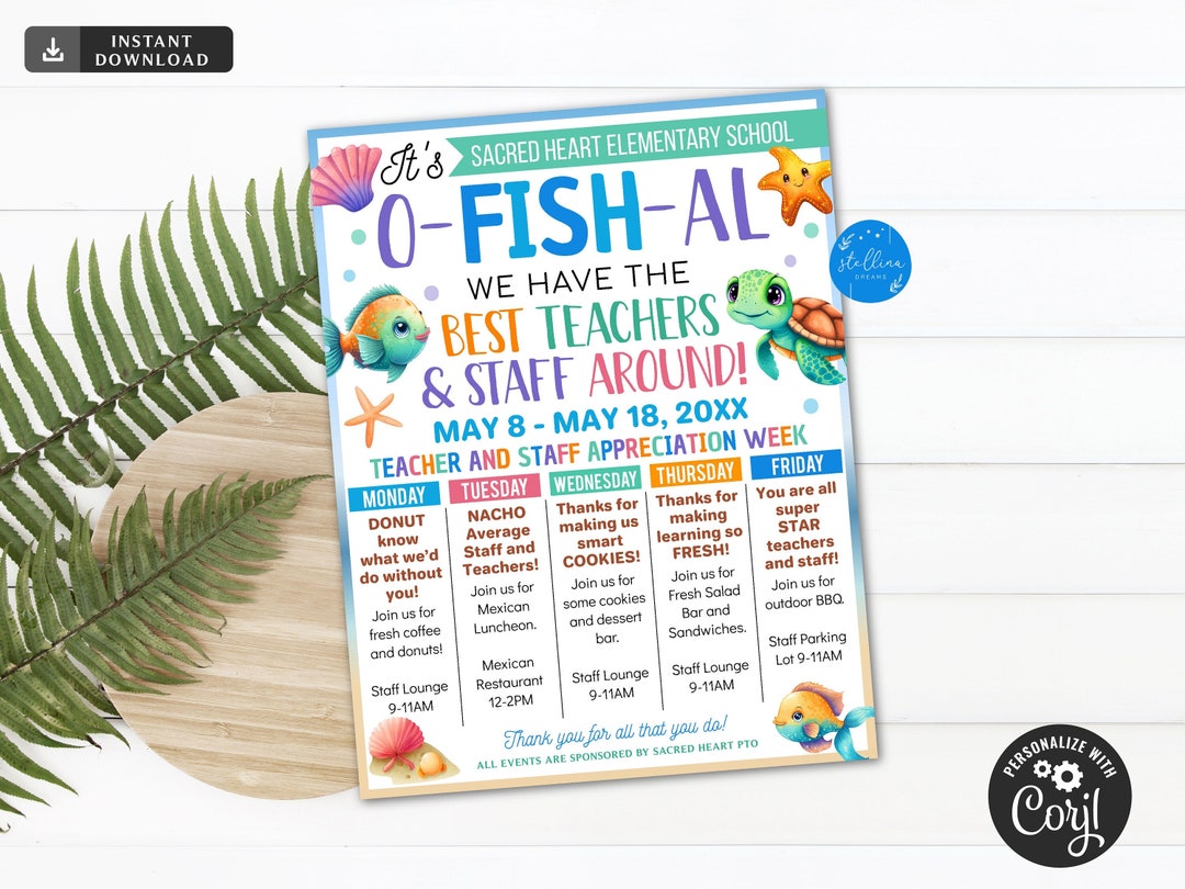 EDITABLE Under the Sea Teacher Appreciation Week Itinerary, You Are Sun ...