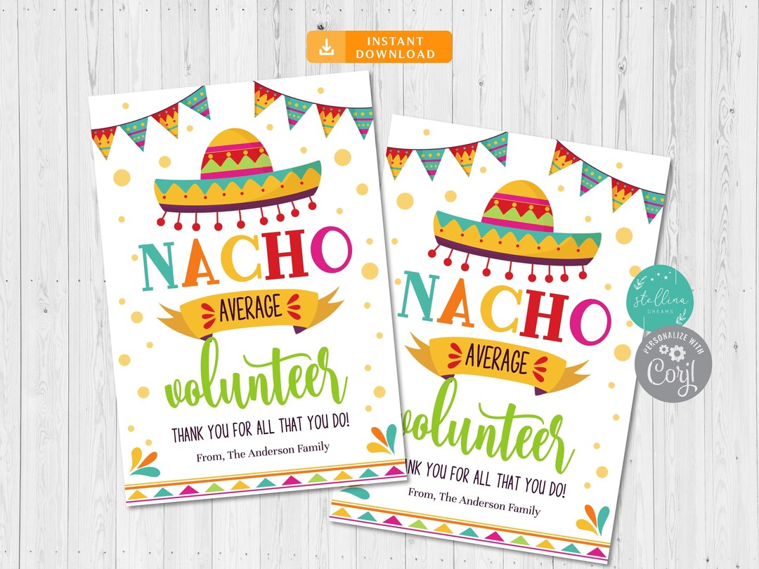 Nacho Average Volunteer, Volunteer Appreciation Favor Gift Tags ...