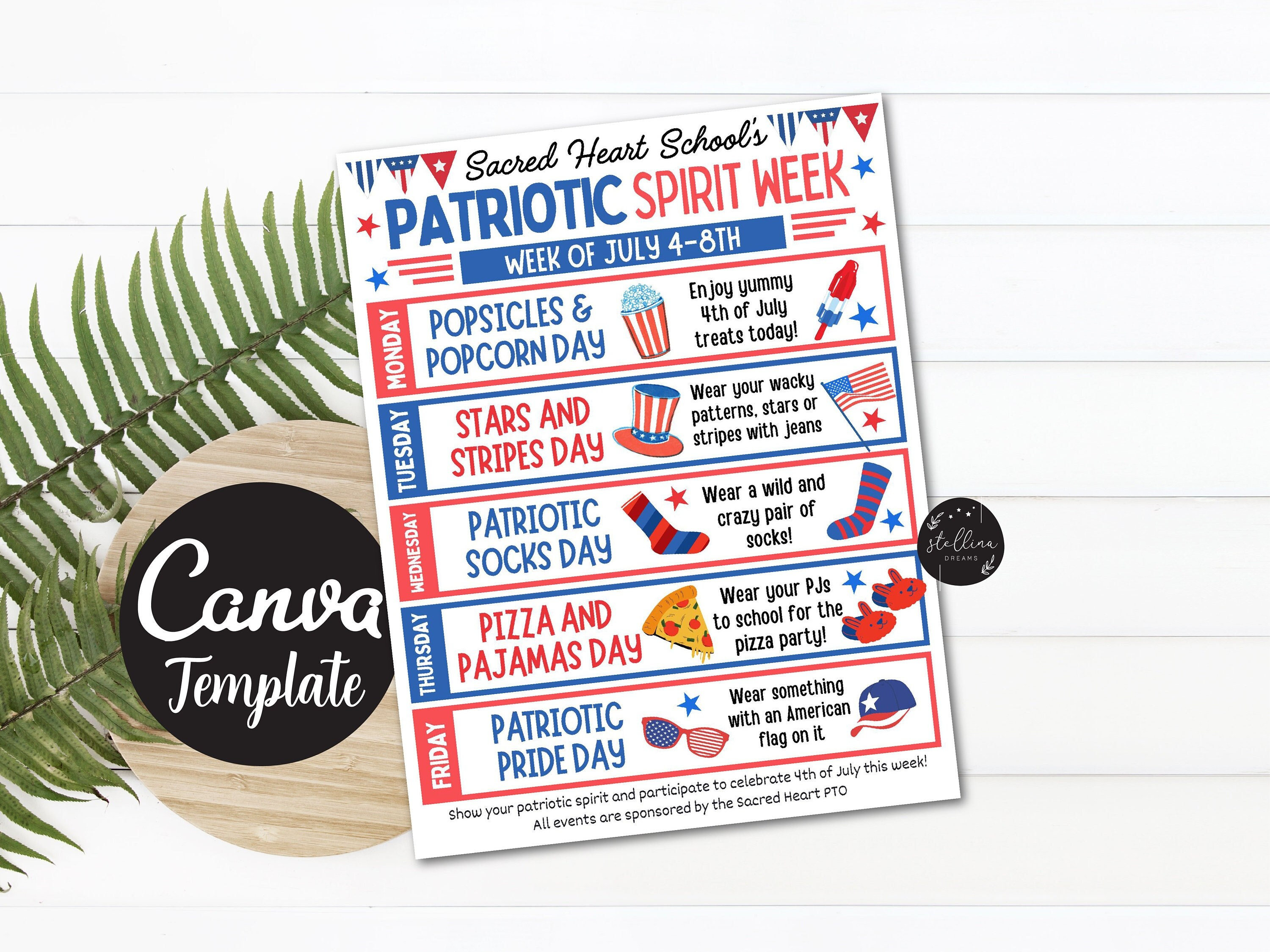 Patriotic School Spirit Week Itinerary: 4th of July Planner (CANVA ...