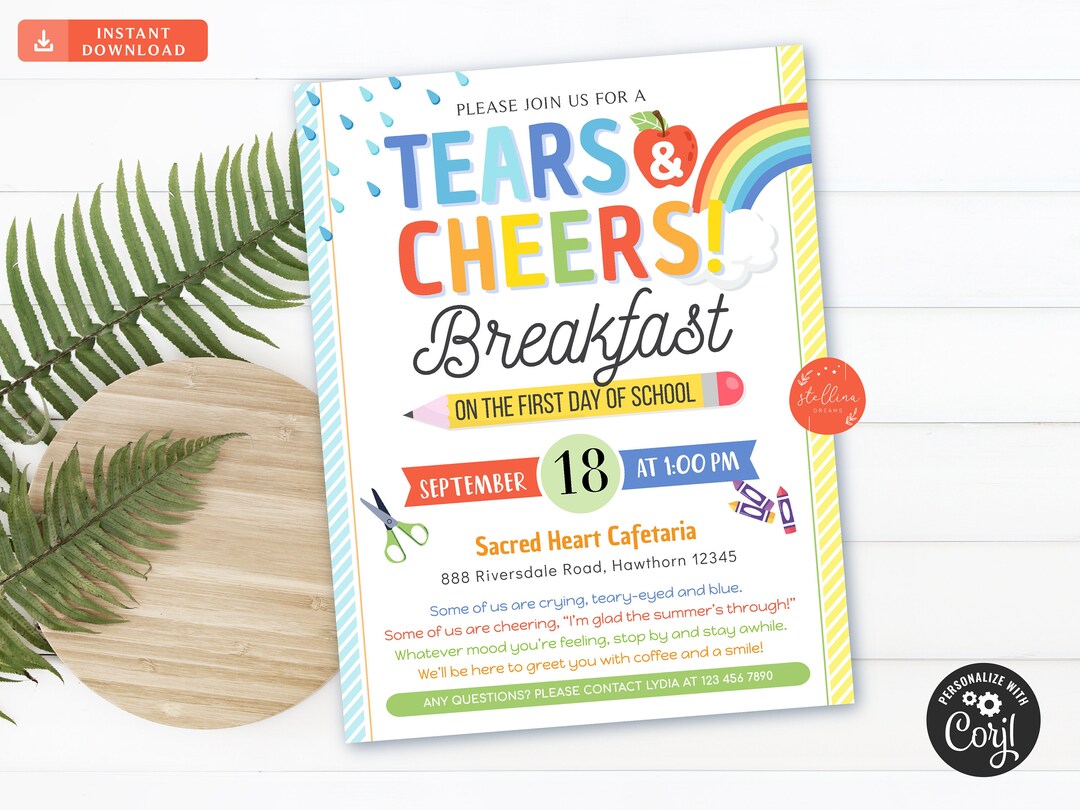 Tears and Cheers Breakfast Invitation, Printable PTA PTO Flyer Invite ...