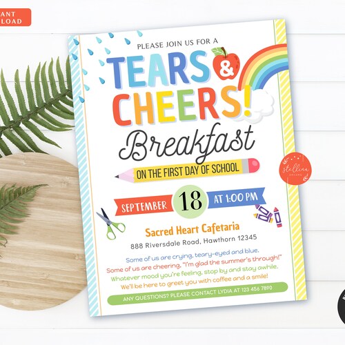 Tears and Cheers Breakfast Invitation Printable PTA PTO Flyer - Etsy