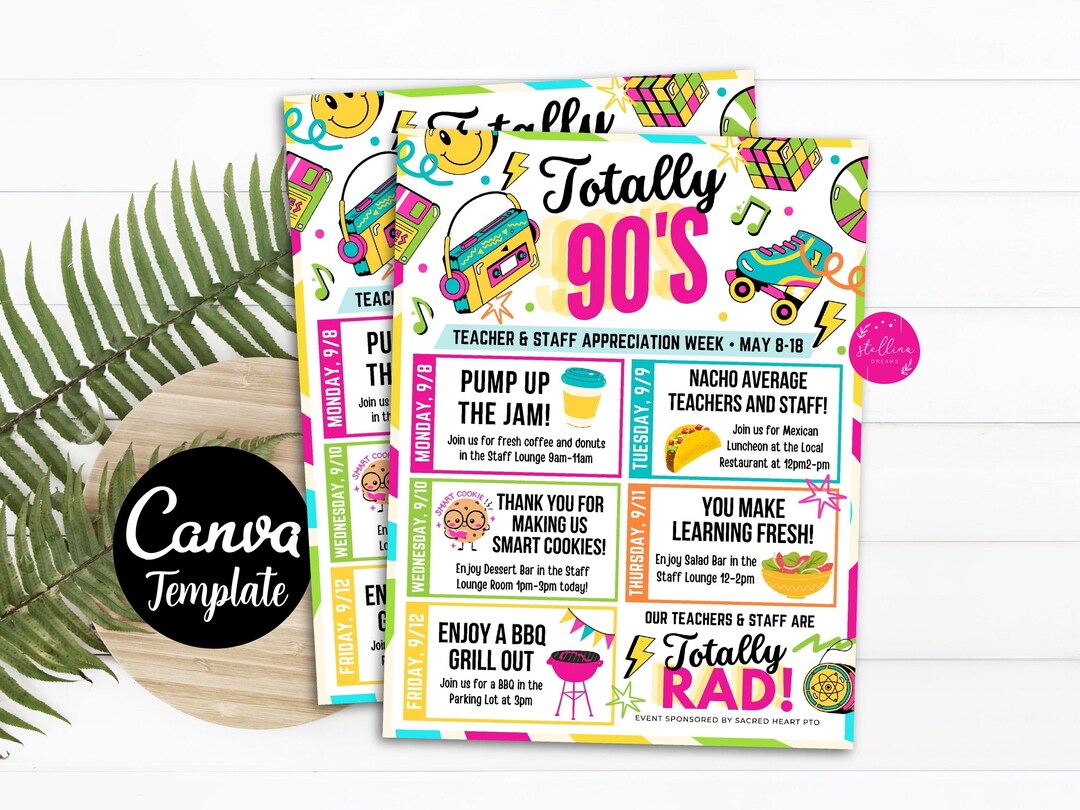 Editable 80s 90s Theme Teacher Appreciation Week Itinerary, Retro ...