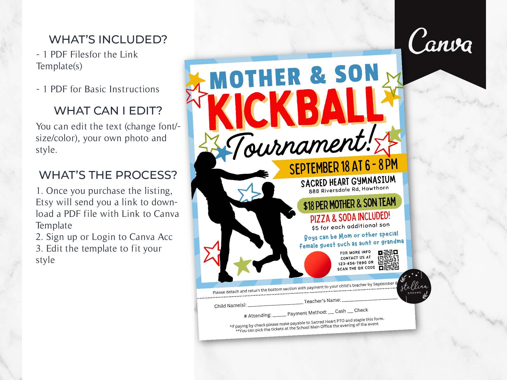 Mother Son Kickball Tournament Flyer: Editable Canva Template (digital ...